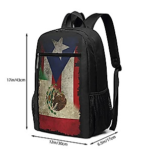 Mexican Mexico Flag And Puerto Rican Flag Backpacks For Men And Women,High Capacity Casual Sports Travel Backpack,Lightweight Backpack,Water Resistant College School Laptop Backpack Gifts