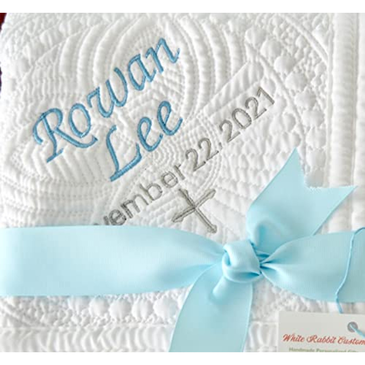 Personalized Baby Baptism Blanket Quilt Gift Girl Boy Name Date Monogrammed Christening