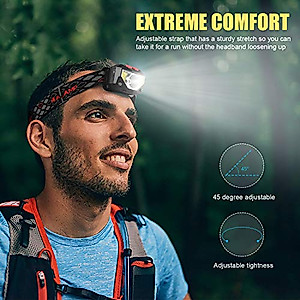 IKAAMA Headlamp, 2 Pack 1100 Lumen Super Bright Rechargeable LED Head Lamp with White Red Light, Motion Sensor 8 Modes Head Flashlight, IPX5 Waterproof Headlight for Outdoor Camping Running