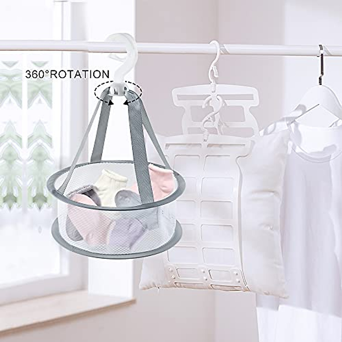 Mini Mesh Shower Dry Basket, Hanging Drying Net, Bath Organizer Storage for Makeup Brush, Beauty Sponge Blender, Windproof Airing Drip Dryer Rack for Bathroom, Laundry (Gray)
