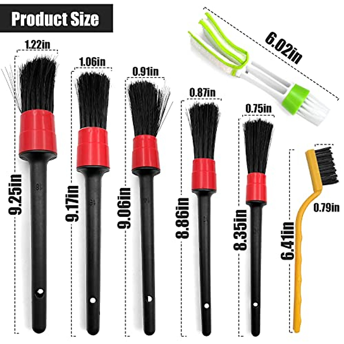 9 PCS Car Detailing Brush Set, Multifunction Car Wheels, Exterior, Interior Detail Cleaning Brush Set, Universal Car - 5pcs Detail Brush 3pcs Wire Brush 3pcs Auto Air Conditioner Brush