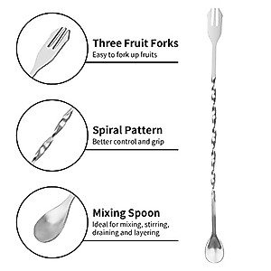 Muddler for Cocktails Bar Spoon - Vaincre 2PCS 9" Muddler and 10” Bar Spoon Cocktail Mixing Spoon, Stainless Steel Cocktail Muddler Long Drink Stirrer Bartender Spoon Cocktail Gifts for Mojitos Drinks