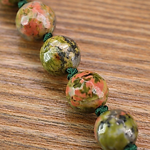 COAI OM Charm Hand Knotted Tassel Unakite Stone 108 Mala Beads Necklace 8mm