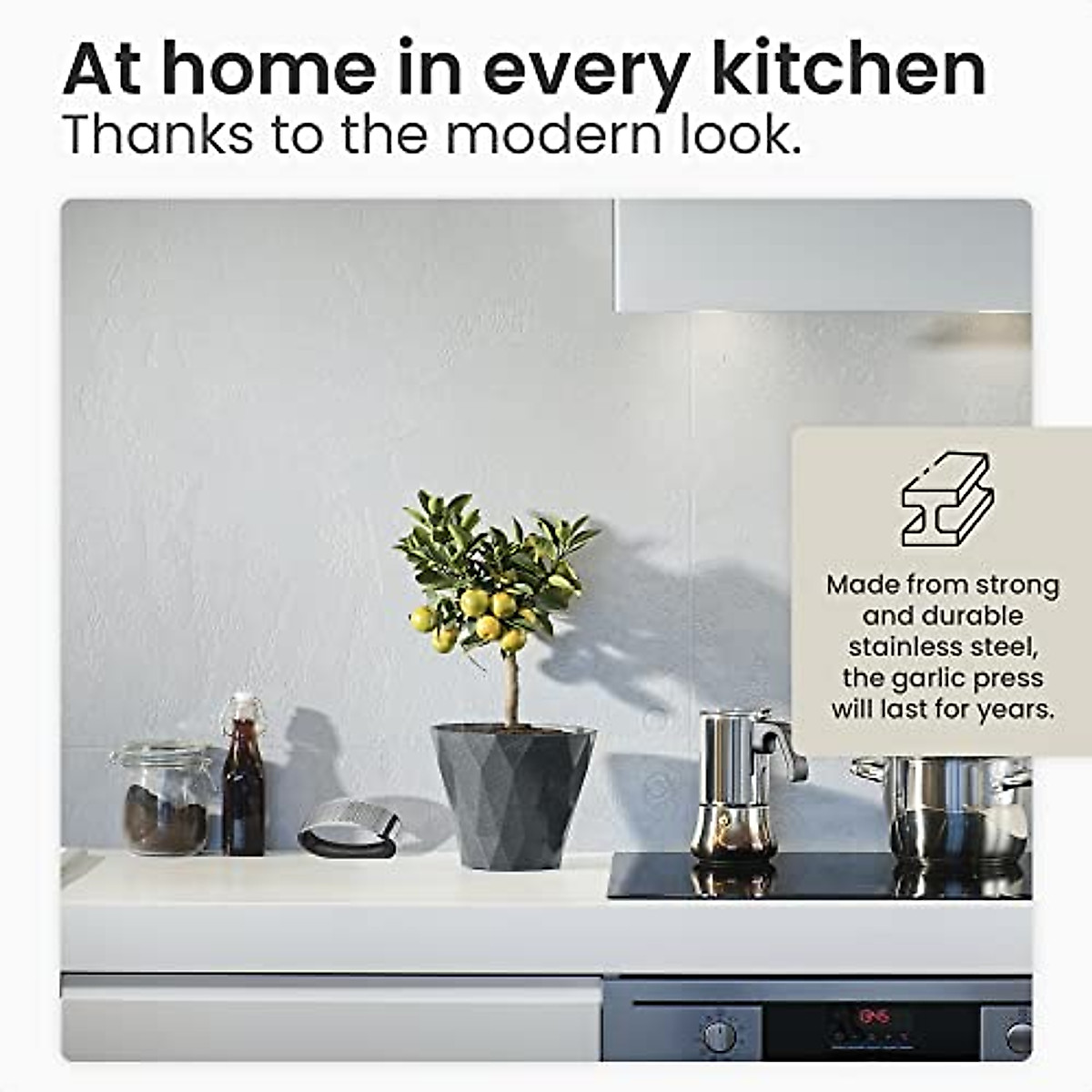 Cuisinly® - Garlic Press - Garlic Press Stainless Steel - Garlic Press Rocker - Garlic Chopper - Garlic Crusher - Garlic Mincer - With Free Silicone Garlic Peeler and Cleaning Brush