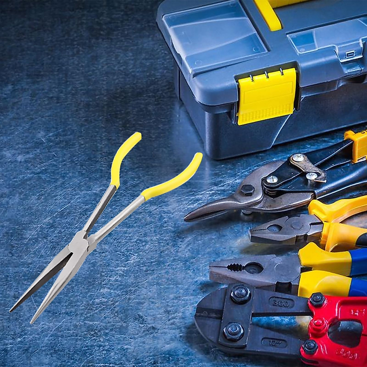 3-piece 11 Inch Long Reach Long Nose Pliers 25 degrees plier, circle plier,work for Mechanics Technicians and Contractors Work with Delicate or Difficult-to-Reach Pieces Milled-Jaws Steel Needle Nose