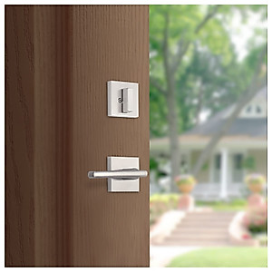 Nuk3y Haven Modern Handleset Front Door Entry Handle and Deadbolt with Reversible Inside Lever Trim (Square Hulk Lever Trim, Satin Nickel)