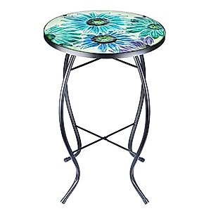 VCUTEKA Patio Side Table Outdoor Coffee Table Mosaic Accent Table Round Small End Table Bistro for Living Room Porch Balcony Backyard Garden Sunflower
