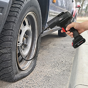 Excited Work 12V Portable Air Compressors Cordless Tire Inflator, 2.0 Ah Rechargeable Battery and Quick Charger, Max 150PSI, with 3 Nozzles, 4 Unit Meters, Fits Cars Motorcycles etc