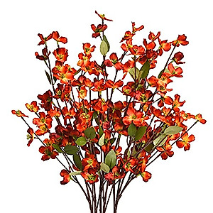 Artflower 6 Pack Artificial Silk Plum Blossom 23.6’’ Fake Plum Flower Stems Faux Cherry Flowers Cherry Blossom Branches Vase Arrangement for Table Centerpieces Home Wedding Party Decoration, Orange