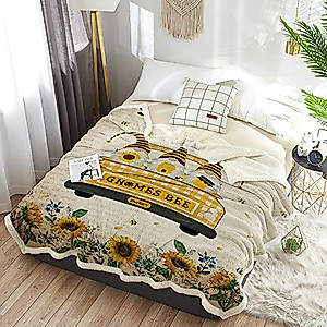 LBDOMOV Warm Soft Fleece Throw Blanket, Sweet Honey Bees Truck Loads Gnomes - Cozy Plush Lightweight Blanket | Winter Couch Bed Sofa Decorative Microfiber Fleece Throws, 39" x 49"