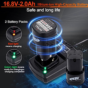 HORMY 3/8" Cordless Electric Ratchet Wrench Set, 33 Ft-Lbs 16.8V Battery Power Ratchet Tool Kit with Variable Speed Trigger, 2 Packs 2.0Ah Battery, Charger, 7 Sockets