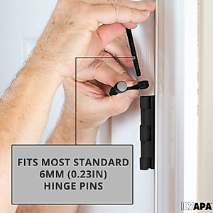 Door Stopper Hinge, Black 12 Pack - Heavy Duty Adjustable Hinge Pin Door Stop Hardware with Rubber Bumper Tips