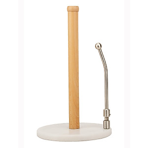 Marble and Wood Paper Towel Holder with Stainless Steel Arm