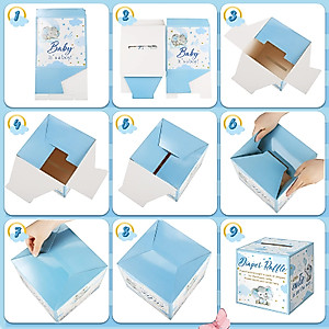 Teling 51 Pieces Diaper Raffle Tickets with Diaper Raffle Card Box Baby Shower Decorations Baby Shower Holder Box for Girl Boy Diaper Raffle Party(Blue Elephant)