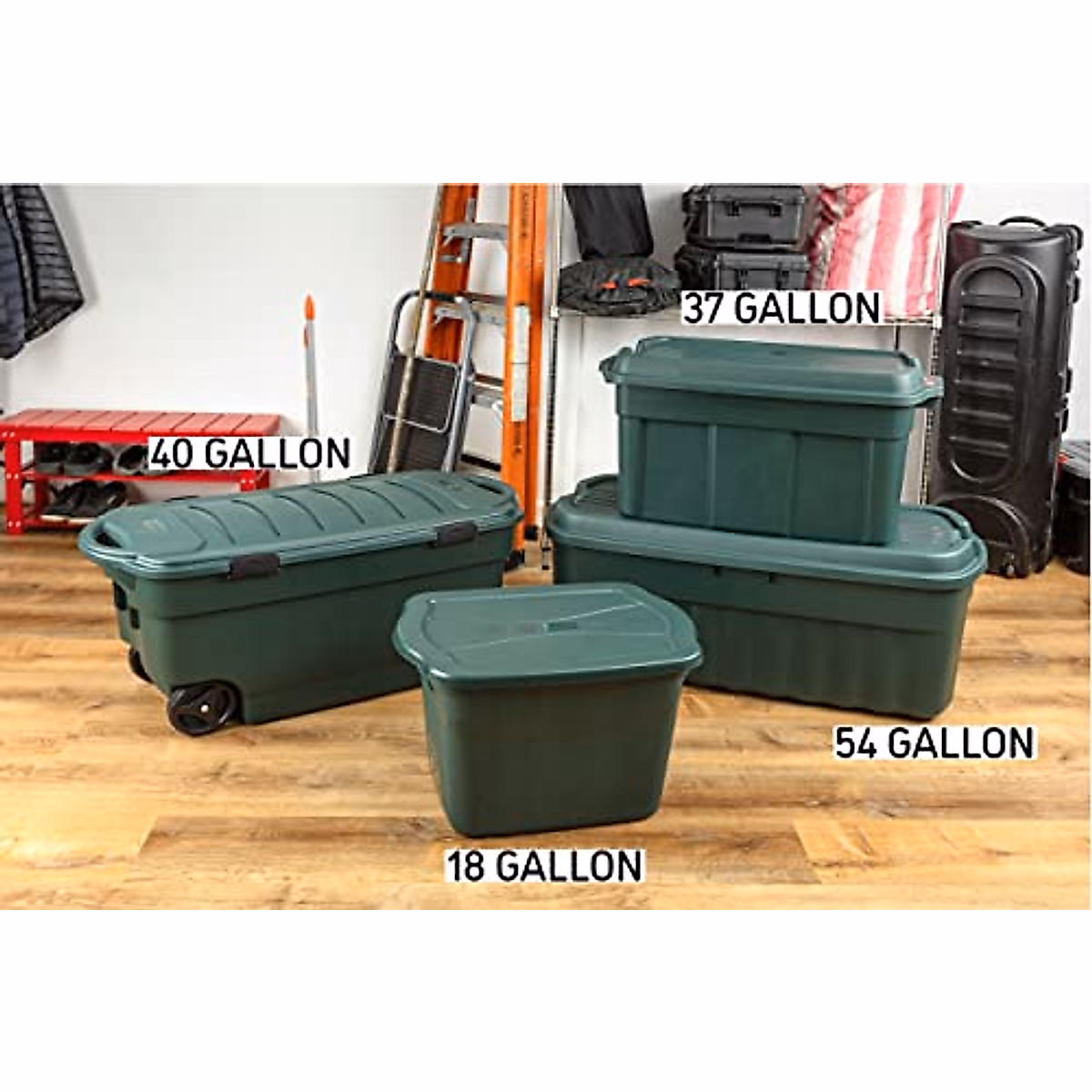 Rubbermaid ECOSense High-Top Storage Containers with Lids, 37 Gal (Pack of 3), Durable and Reusable Stackable Storage Bins for Garage or Home Organization, Made From Recycled Materials, Hunter Green