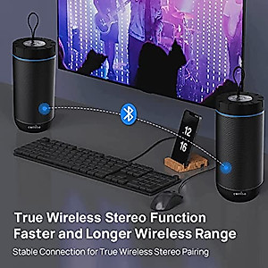 comiso Waterproof Bluetooth Speaker IPX7, 25W Wireless Portable Speakers Loud Sound Strong Bass Stereo Pairing 36 Hours Playtime, Bluetooth 5.0 Built in Mic for Calls Black