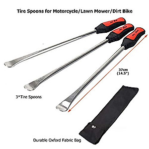 Dr.Roc Tire Spoons Lever Motorcycle Dirt Bike Lawn Mower Tire Changing Tools with Bag 3x14.5 inchTire Irons and 1x Tire Valve Stems with Remover Tool (Black) (Chrome)