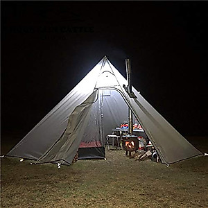 Genma0 Ultralight 2 Person Tipi Hot Tent with Fire Retardant Stove Jack for Flue Pipes with 2 Doors Army Green