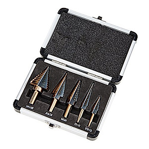 CO-Z Step Drill Bits, HSS 5PCS Titanium Step Drill Bit Set, 50 Sizes in 5 High Speed Steel Unibit Drill Bits Set for Sheet Metal with Aluminum Case, Multiple Hole Stepped Up Bits for DIY Lovers