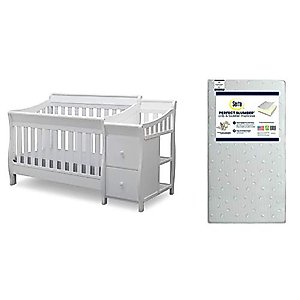 Delta Children Bentley S Convertible Crib N Changer, White + Serta Perfect Slumber Dual Sided Recycled Fiber Core Crib and Toddler Mattress (Bundle)