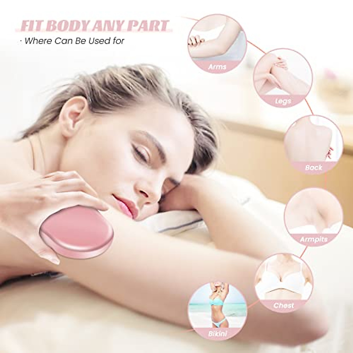 Fochst Crystal Hair Eraser for Women and Men, Reusable Crystal Hair Remover Magic Painless Exfoliation Hair Removal Tool, Magic Hair Eraser for Back Arms Legs (Pink)