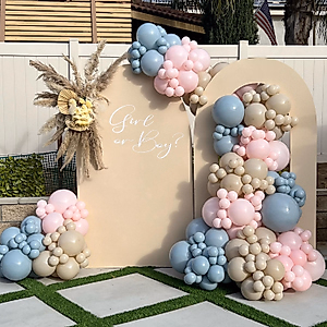 Gender Reveal Balloon Arch Garland Kit, 140Pcs Dusty Pink Misty Blue White Sand Nude Balloons for Boho Neutral Baby Shower Boy or Girl Gender Reveal Birthday Bear Theme Party Decorations
