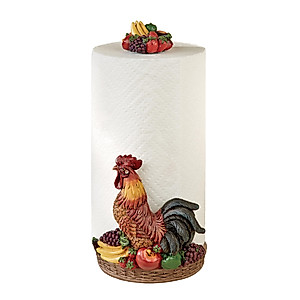 Touch of Class Rooster Medley Paper Towel Holder - Resin - Red, Yellow, Purple, Brown - Easy One Handed Tear for Kitchen Countertop, Dining Room Table, Island - Chanticleer Collector