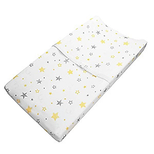 American Baby Company 2 Pack Printed 100% Cotton Knit Fitted Contoured Changing Table Pad Cover - Compatible with Mika Micky Bassinet, Golden Yellow Stars/Super Stars, for Boys and Girls
