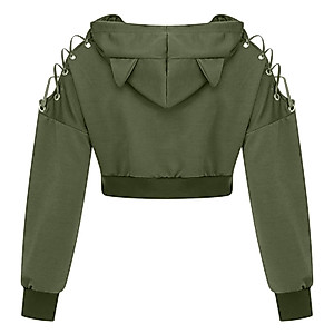 Aniywn Teen Girls Hoodies Cute Cat Ear Crop Top Gothic Hooded Sweatshirt Women Casual Long Sleeve Pullover Hodies