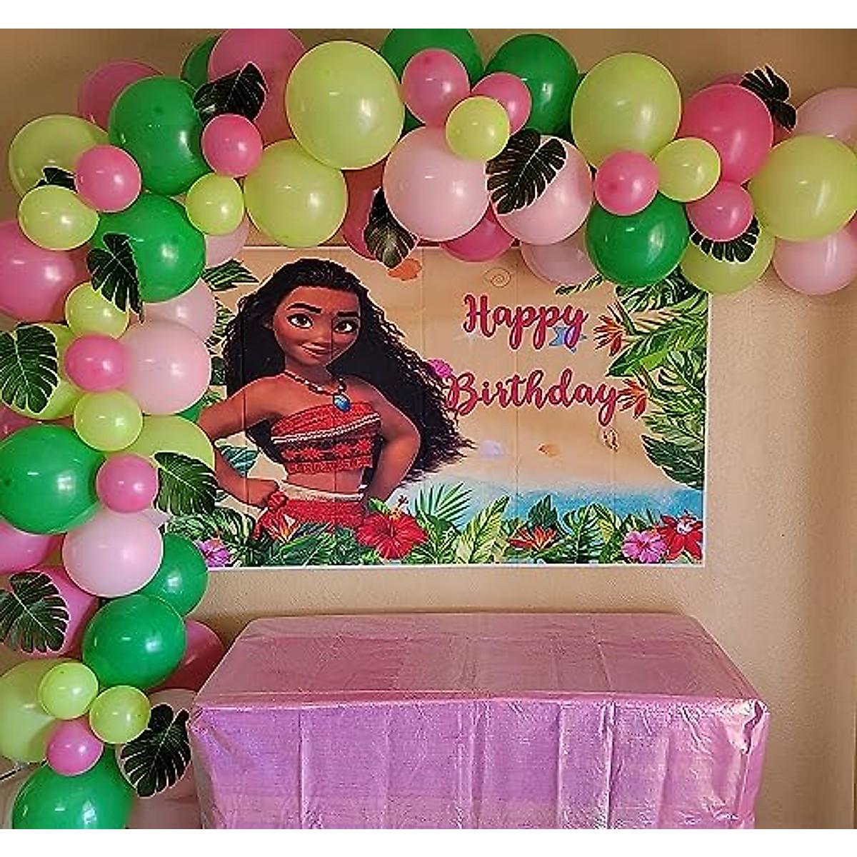 Moana Maui Birthday Party Decarotion Supplies 104pc Hawaii Balloons Arch Garland Kit 5x3ft Moana Backdrop for Girl Baby Shower Party