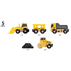 BRIO Construction Vehicles - Premium Wooden Toy Train Set | Fun and Educational | Easy Magnetic Couplings | FSC Certified Wood | Ideal Christmas or Birthday Gift