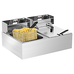 22.8QT Electric Deep Fryer with 2 Baskets & Lids, Commercial Deep Fryer with Temperature Control, Stainless Steel Fryer, Countertop Fryers for Home Kitchen and Restaurant, 5000W
