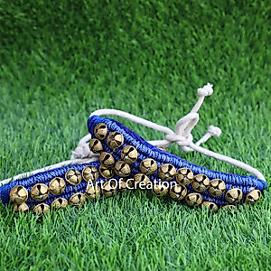 Art of Creation Kathak Dancing Ghungroo Anklet Bells Par 2 Line 20 + 20 Bells Indian Classical Dancers Musical Instrument For Dancing Bharatnatayam 40 Bell Blue Paded