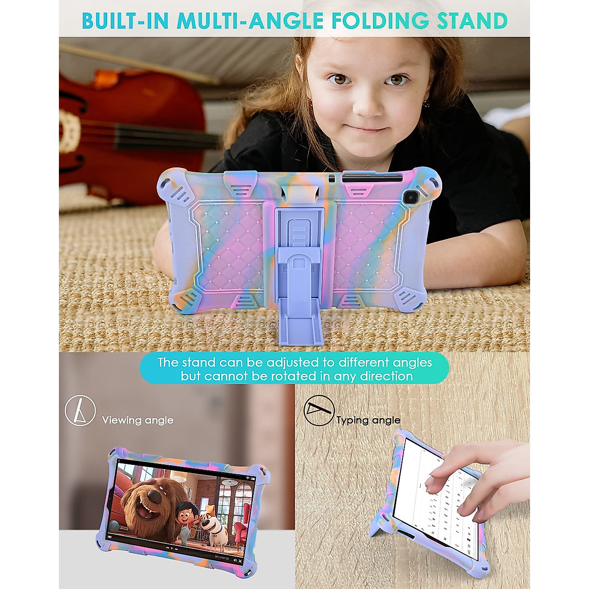 DETUOSI Case for Samsung Galaxy Tab A7 Lite 8.7 inch 2021 SM-T220/T225/T227u, with Stylus Pen & Shoulder Strap, Soft Silicone Lightweight Protective Cover , Rose Red & Purple