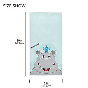 Bolaz Hand Towels Bath Towels for Bathroom Washcloths Face Cloths Cotton Cute Cartoon Head of Hippo with Small Bird Decorative Absorbent Soft 30x15in