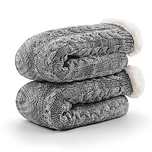 SIMIYA Mens Warm Fleece Lined Winter Soft Non Slip Socks Christmas Gift Mens Slipper Socks(Grey), Medium