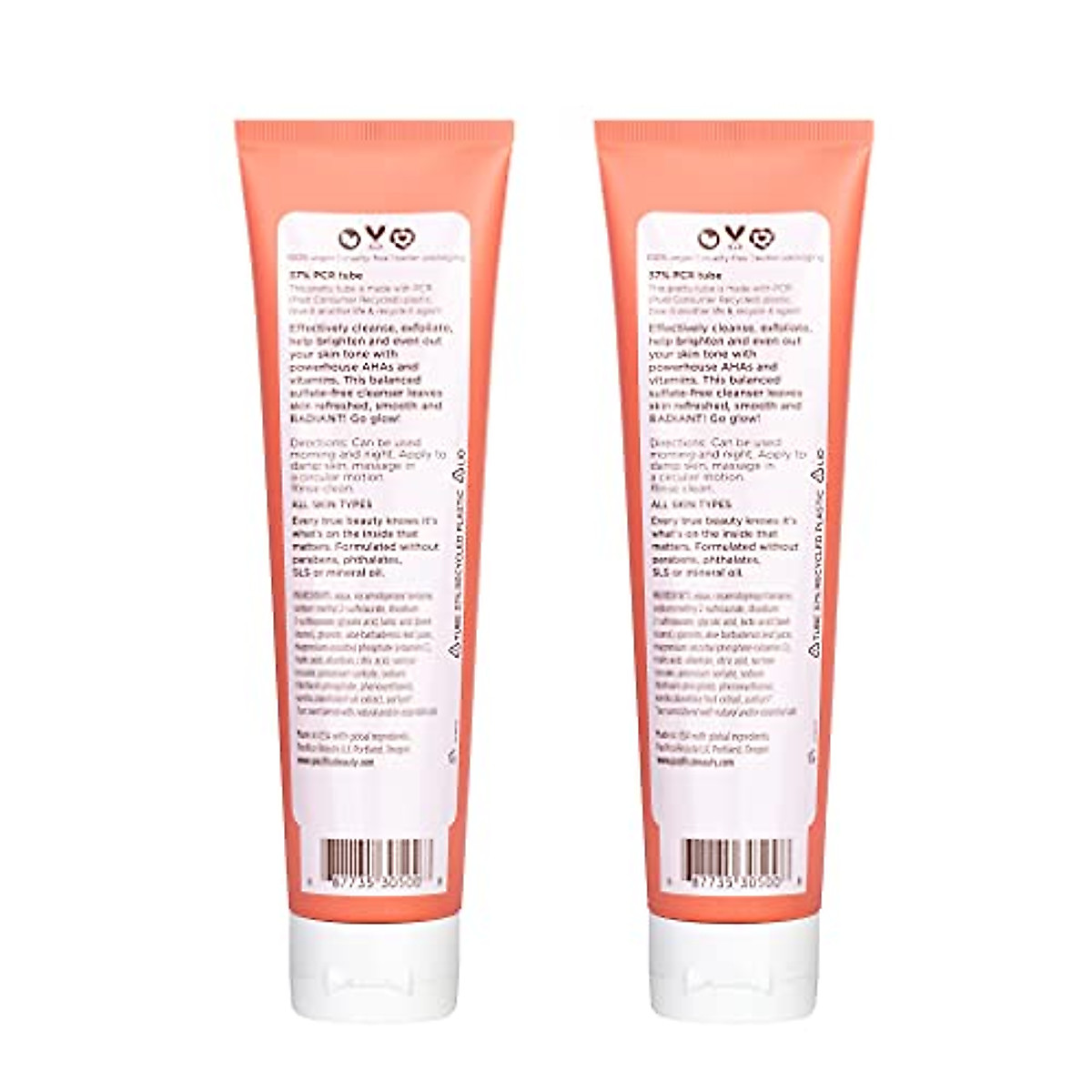 Pacifica Beauty Glow Baby Brightening Daily Face Cleanser, Exfoliate and Cleanse, Vitamin C, AHA for All Skin Types, Sulfate & Paraben, Vegan and Cruelty Free, Orange & Vanilla, 5 Fl Oz, Pack of 2