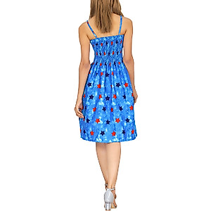 LA LEELA Women's Summer 4th of July American USA Flag Smocked Swing Tube Top Patriotic Dresses for Women One Size Sky Freedom Stars