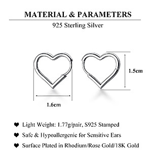 SLUYNZ 925 Sterling Silver 1.6CM Heart Hoop Earrings for Women Teen Girls Minimalist Hoop Earrings Sweet Love Heart Earrings (A-Silver)