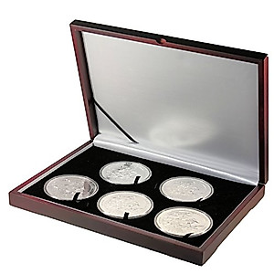 Guardhouse Wood Display 5 Coin Box for 5-Ounce Silver ATB Coins in 83mm Z5 Capsules Mahogany Finish