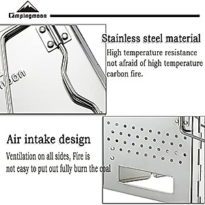 Campingmoon Foldable BBQ Grill, Portable Charcoal Grill, Stainless Steel Wood Burning Stove, Barbecue Cooking Stove for Outdoor/Garden/Camping/Picnic/Party (MT-18)