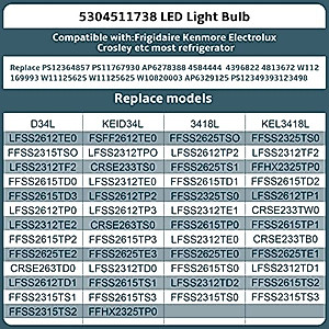 Kei D34L Refrigerator Bulb for Frigidaire Refrigerator Light Bulb 5304511738 Replacement Frigidaire Refrigerator Bulb AP6278388 PS12364857 4584444 (3.5w 110V-240V)-2 Pack