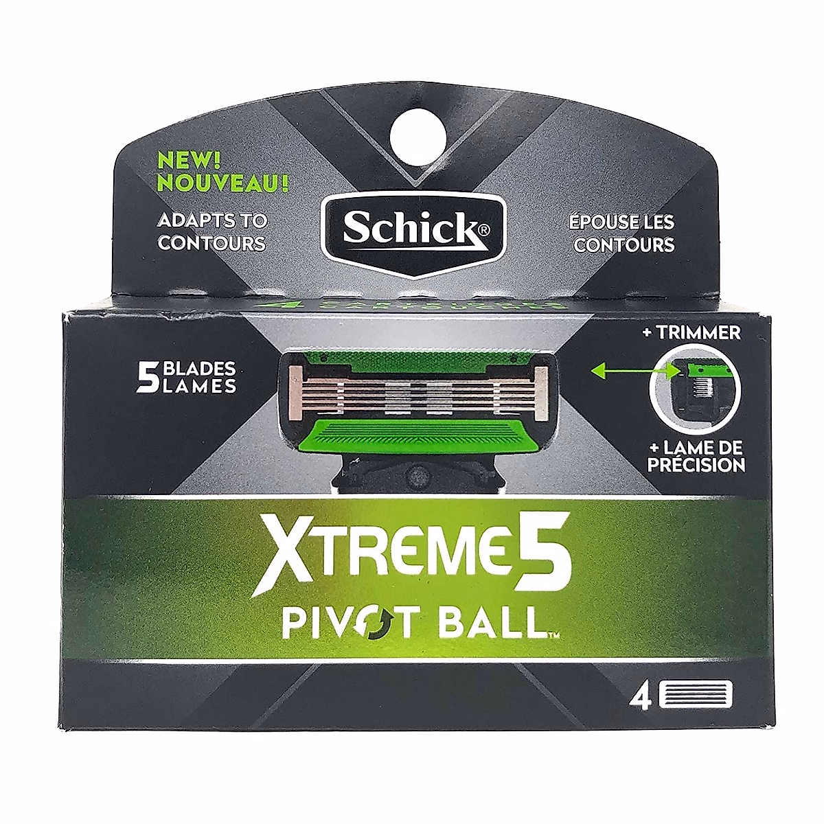 Premium Quality Xtreme 5 PivotBall Men's Razor Refills, 4 Count Box