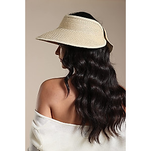 Joywant Sun Visor Hats for Women, Women's Summer Ponytail Foldable Straw Beach Hat with UPF 50+