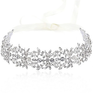 BABEYOND Bridal Headpiece Handmade Wedding Hair Vine Bead Crystal Floral Leaf Headband with Lace Band