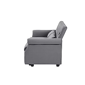 Modern Convertible Loveseat Sofa W/Pull Out Sleeper Couch Bed,2 Seater Sofa & Couch W/ Adjustable Backrest,Tufted Daybed for Home Apartment Office Living Room Velvet Twin 2 Pillows Nailhead Decor