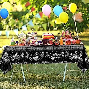 Happy Birthday Decorations-3pcs Sliver and Black Birthday Tablecloth,Rectangle Plastic Disposable Birthday Table Covers Party Decoration for Men Women 90th 80th 70th 60th 50th 40th 30th Birthday
