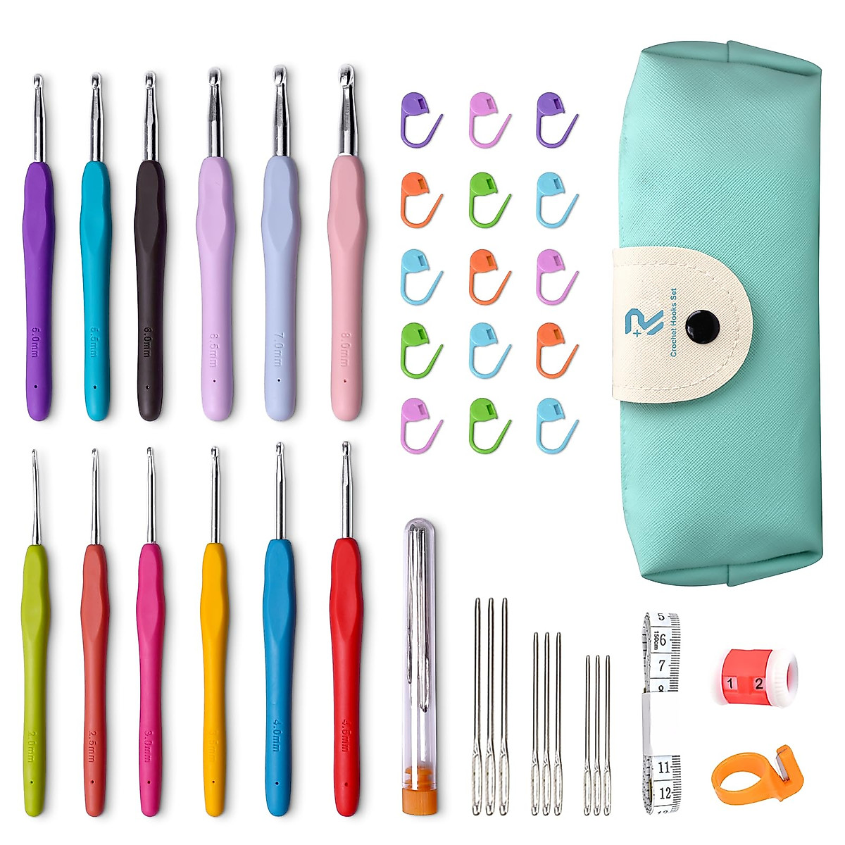 RealPlus Crochet Hooks Set, 12 Sizes Crochet Hooks Set for Arthritic Hands, Ergonomic Soft Grip Handles, Crochet Kit for Beginners, Christmas Gifts for Women, Large Crochet Needle with Blue Case