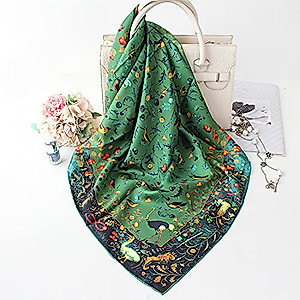 ANDANTINO 100% Pure Mulberry Silk Scarf 43" Large Square Lightweight Headscarf& Shawl–Women Hair Wraps-With Gift Packed (Jade Green-Birds)