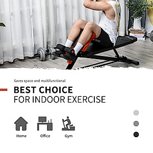 Soozier Adjustable Hyper Extension Dumbbell Weight Bench, Foam Leg Holders, Exercise Abs, Arms, Core, Strength Workout Station for Home Gym, Red